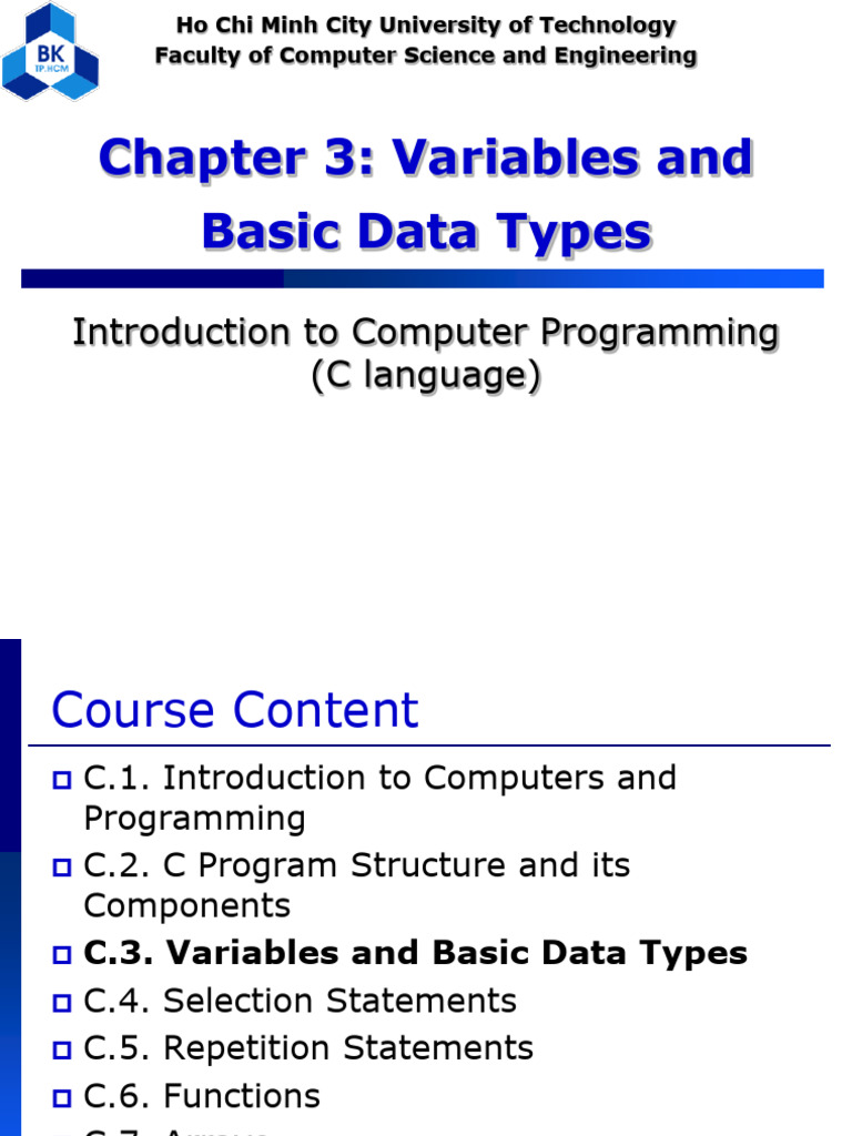 CO1003 - Chapter 3 - Variables and Basic Data Types | PDF | Computer Science | Computing