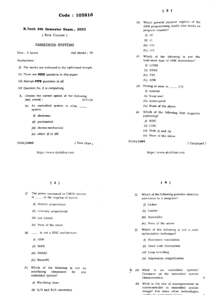 embedded system PYQ BEU 8th | PDF
