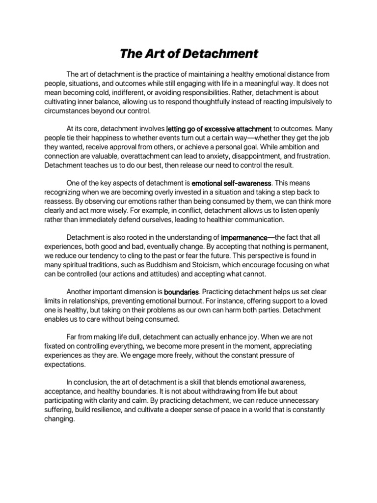 The Art of Detachment | PDF | Psychological Resilience | Psychological ...