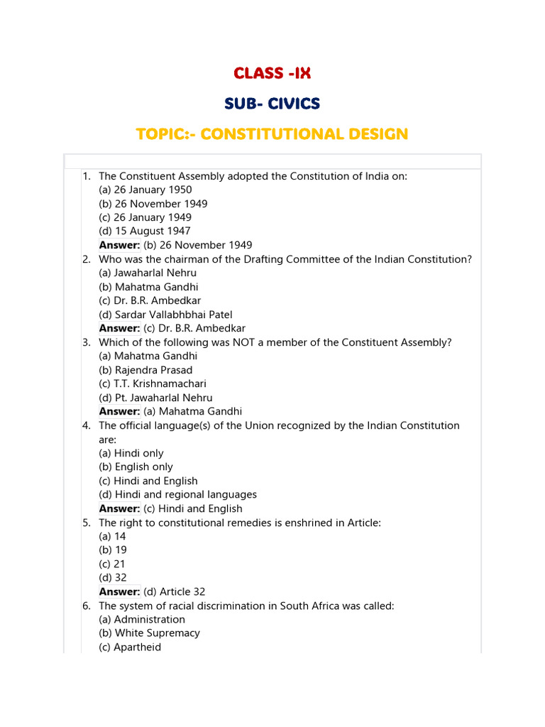 Indian Constitution: Key Concepts & Facts | PDF | Citizenship | Government