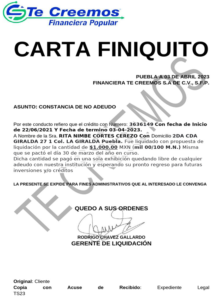 Carta Finiquito | PDF
