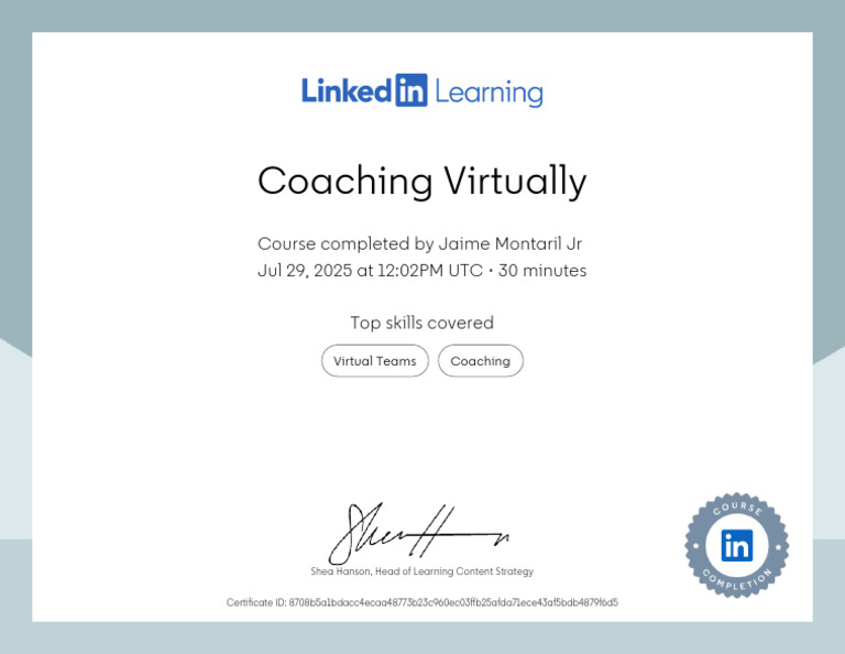 CertificateOfCompletion Coaching Virtually | PDF