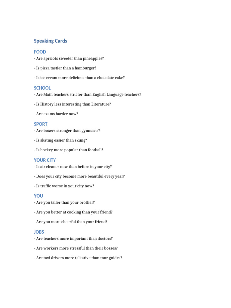 Engaging Comparison Questions for Discussion | PDF