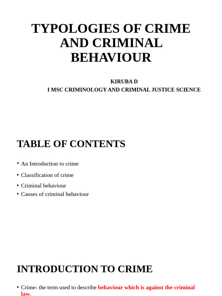Understanding Criminal Behavior Typologies | PDF | Crimes | Crime ...