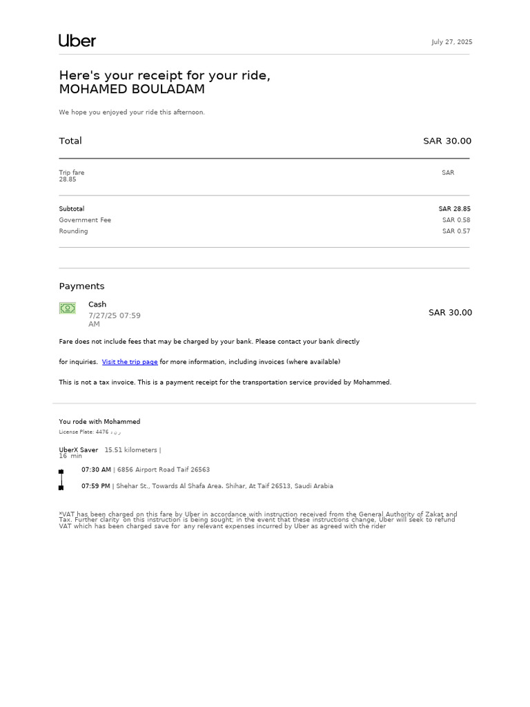 Receipt 27jul2025 UBER | PDF