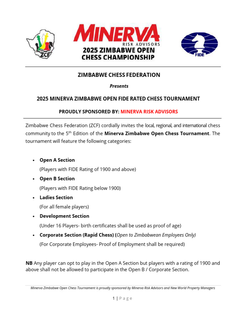 2025 Minerva Zimbabwe Open Chess | PDF | Arbitration | Chess