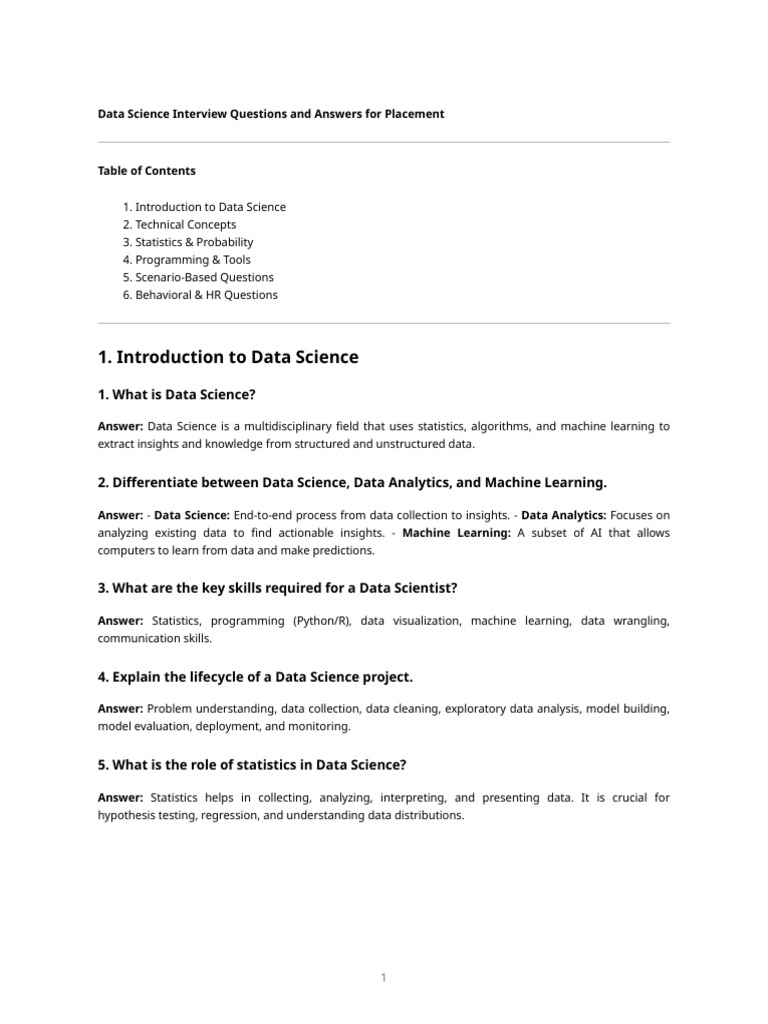 Data Science Interview Q&A Guide | PDF | Machine Learning | Data Science