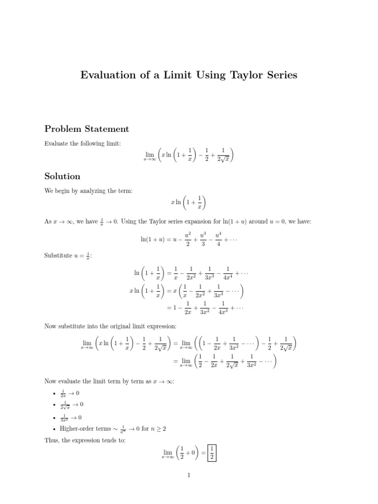 Limit Evaluation Using Taylor Series | PDF | Mathematics