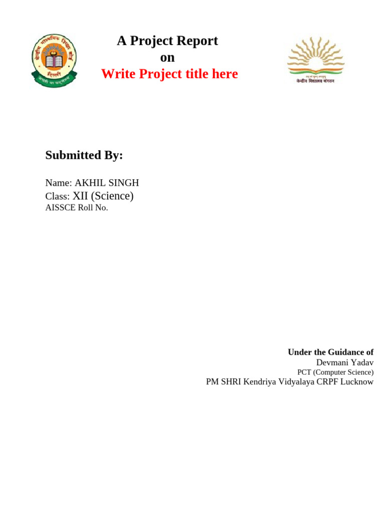 XII CS Cover Page For Project File 2024-25 | PDF | System Software ...