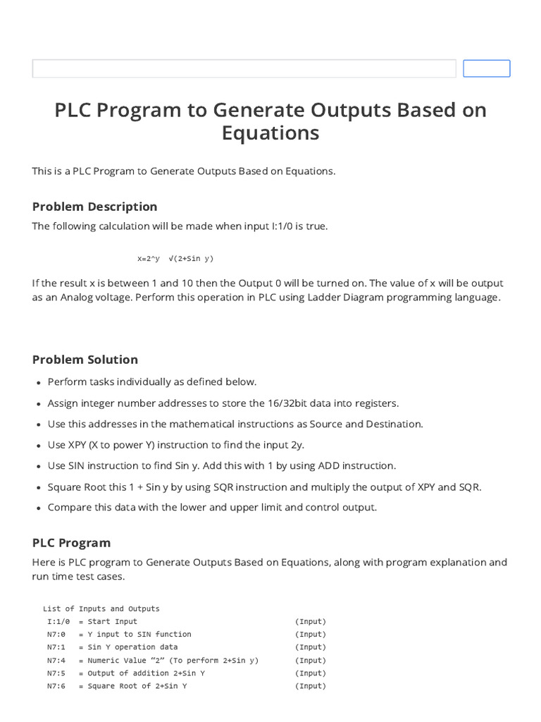 PLC Program for Equation-Based Outputs | PDF | Programmable Logic ...