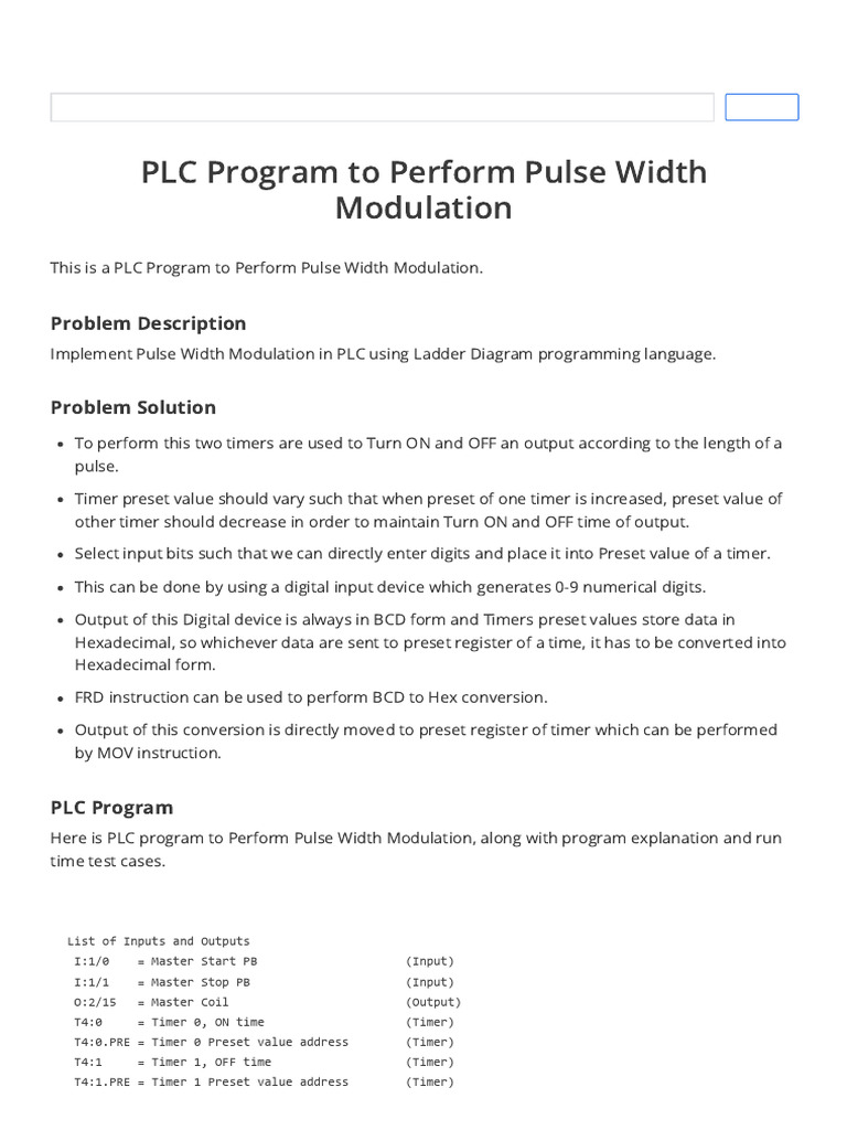 10 - PLC Program To Perform Pulse Width Modulation - Sanfoundry | PDF ...