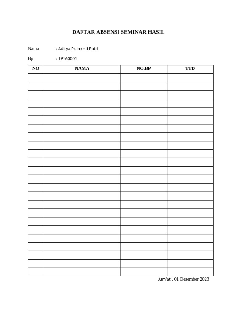 Form Absensi Hasil Adit | PDF