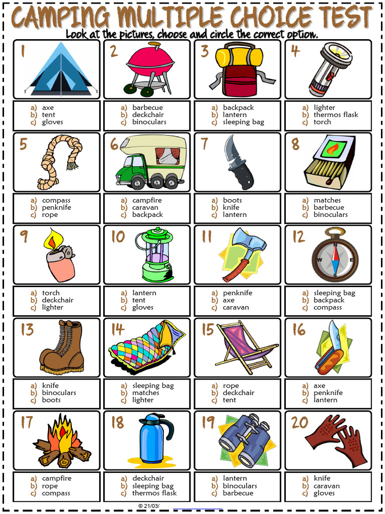 Camping Vocabulary Quiz for Kids | PDF | Survivalism | Camping