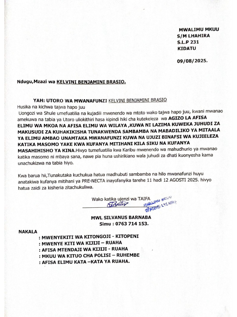 Barua Mama Kelvin Brasio | PDF