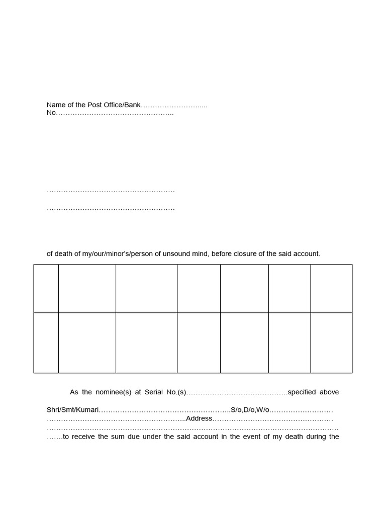 Post Office Form 10 Nomination Guide | PDF | Banking