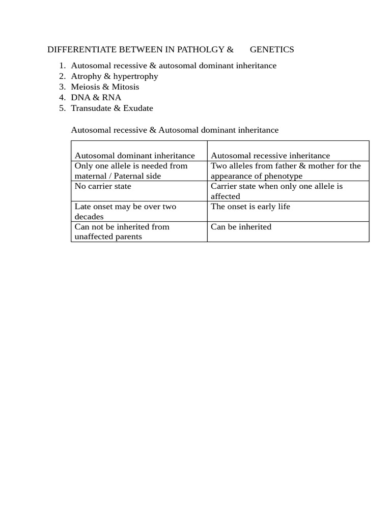 Pathology vs Genetics: Key Differences | PDF