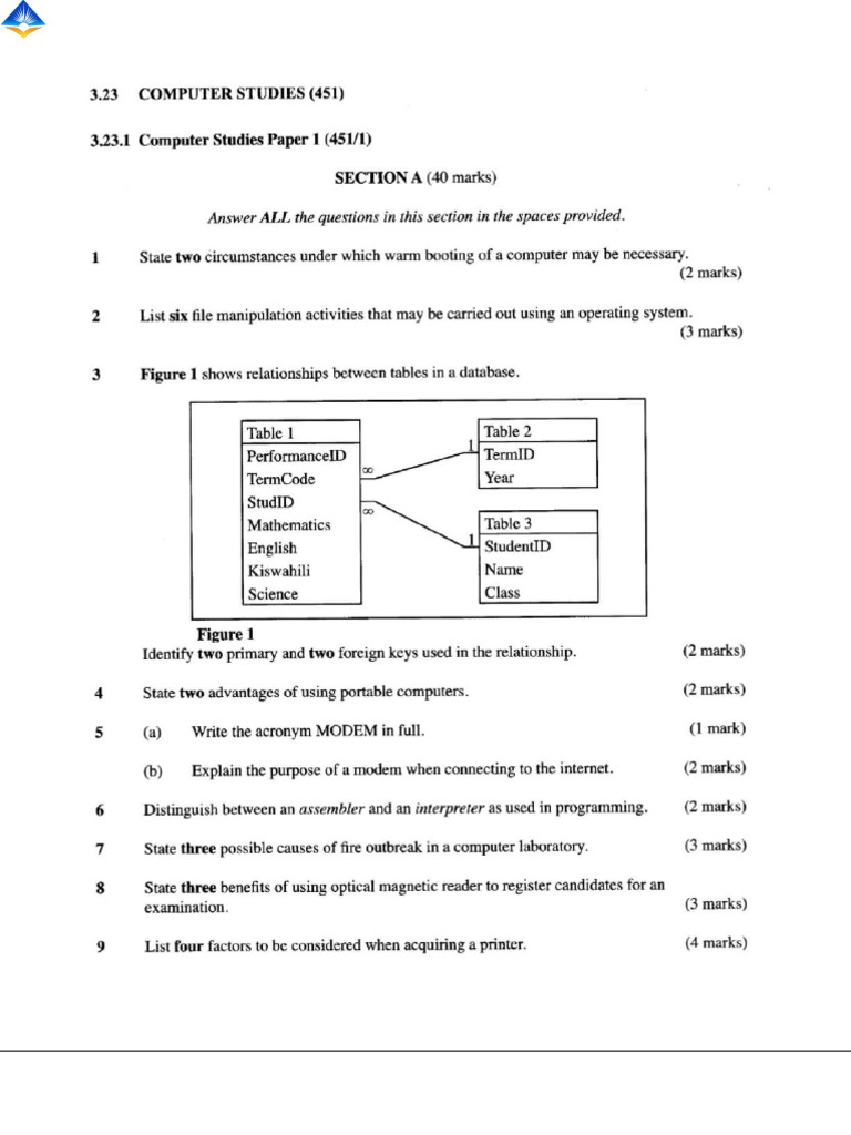 Kcse 2015 Computer Studies Questions Paper 1 2 | PDF