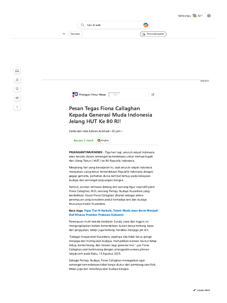 Pesan Tegas Fiona Callaghan Kepada Generasi Muda Indonesia Jelang HUT ...