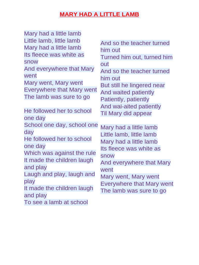 Mary Had A Little Lamb | PDF