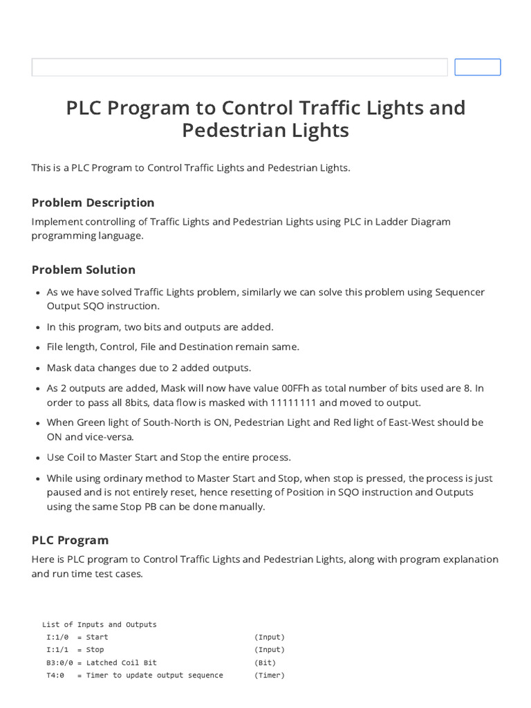 PLC Program for Traffic and Pedestrian Lights | PDF | Traffic Light ...