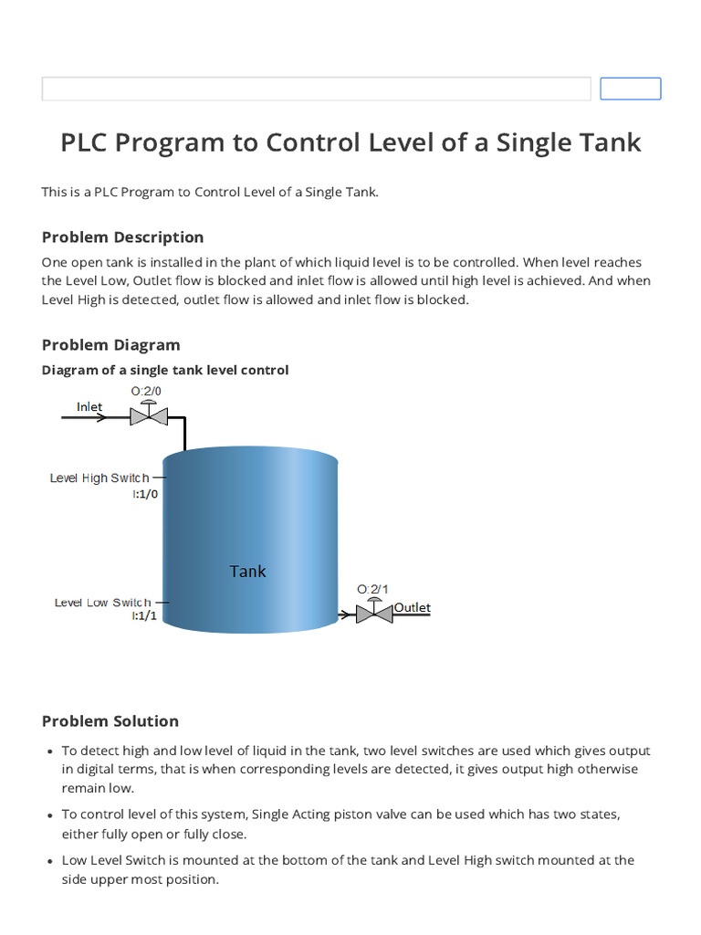PLC Program for Single Tank Level Control | PDF | Valve | Programmable ...