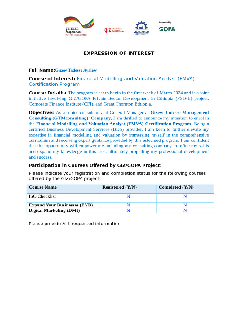 Expression of Interest Form FMVA (Gizew) | PDF