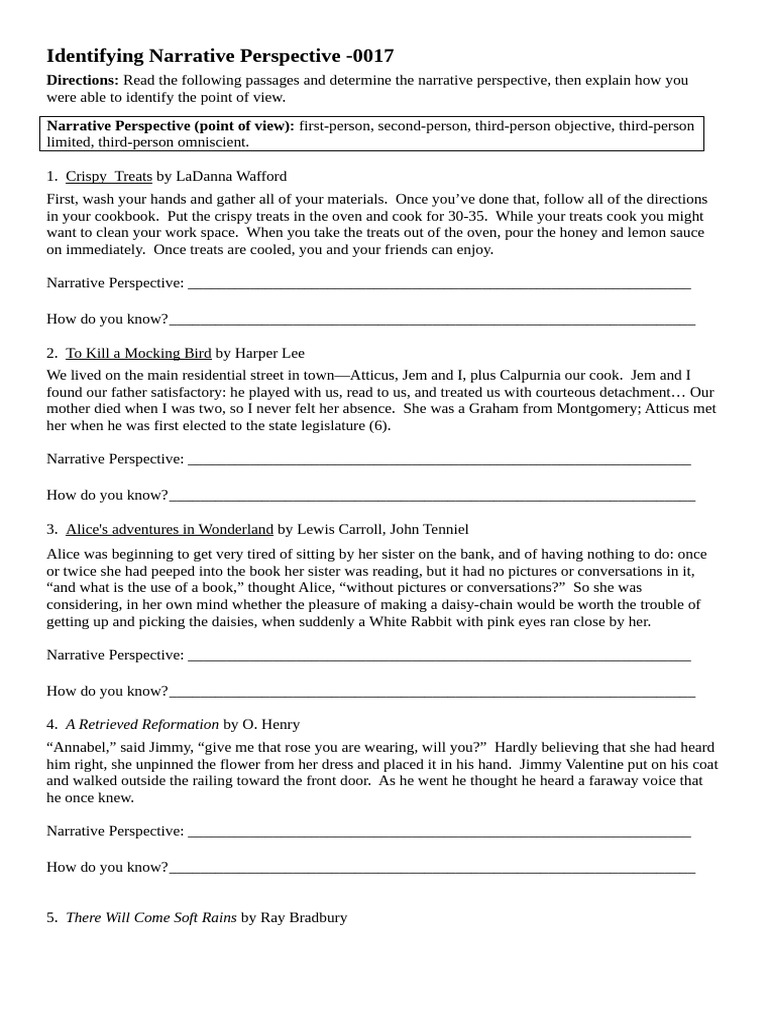 Analyzing Narrative Perspectives | PDF | Alice (Alice's Adventures In ...