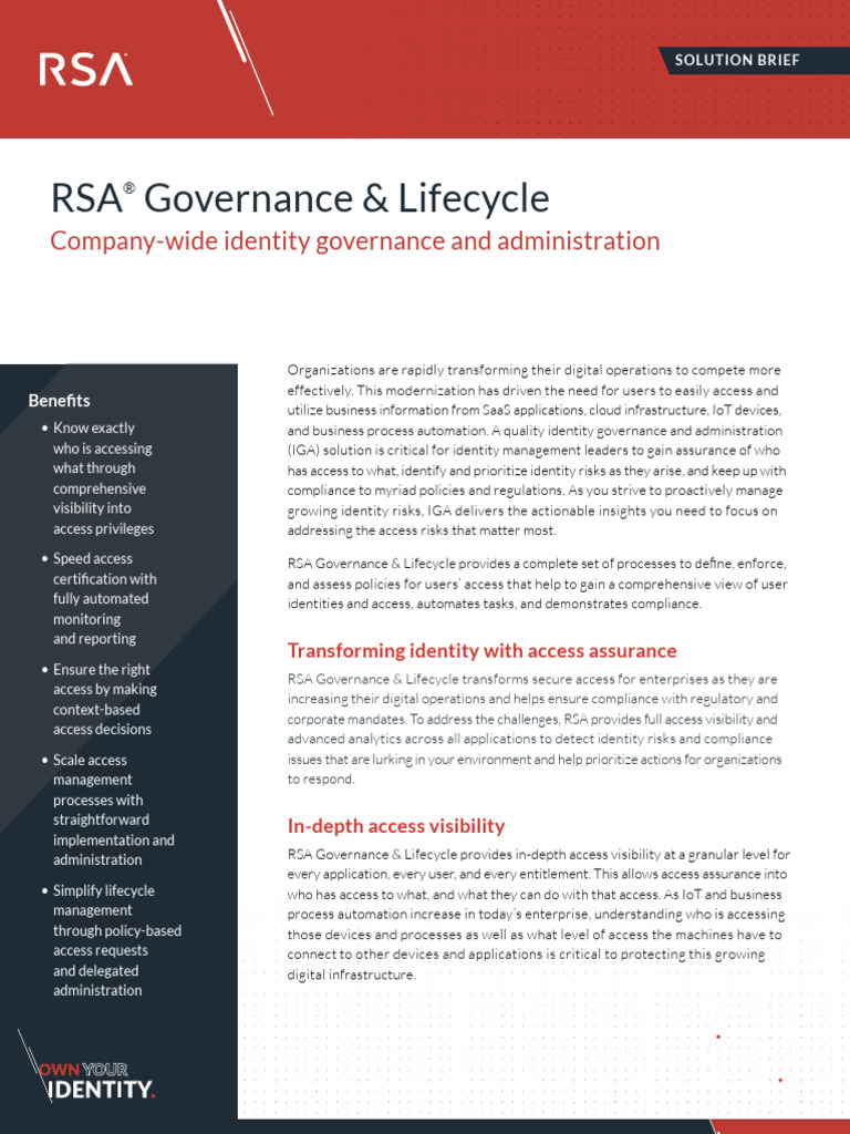 RSA Identity Governance Overview | PDF | Governance | Regulatory Compliance