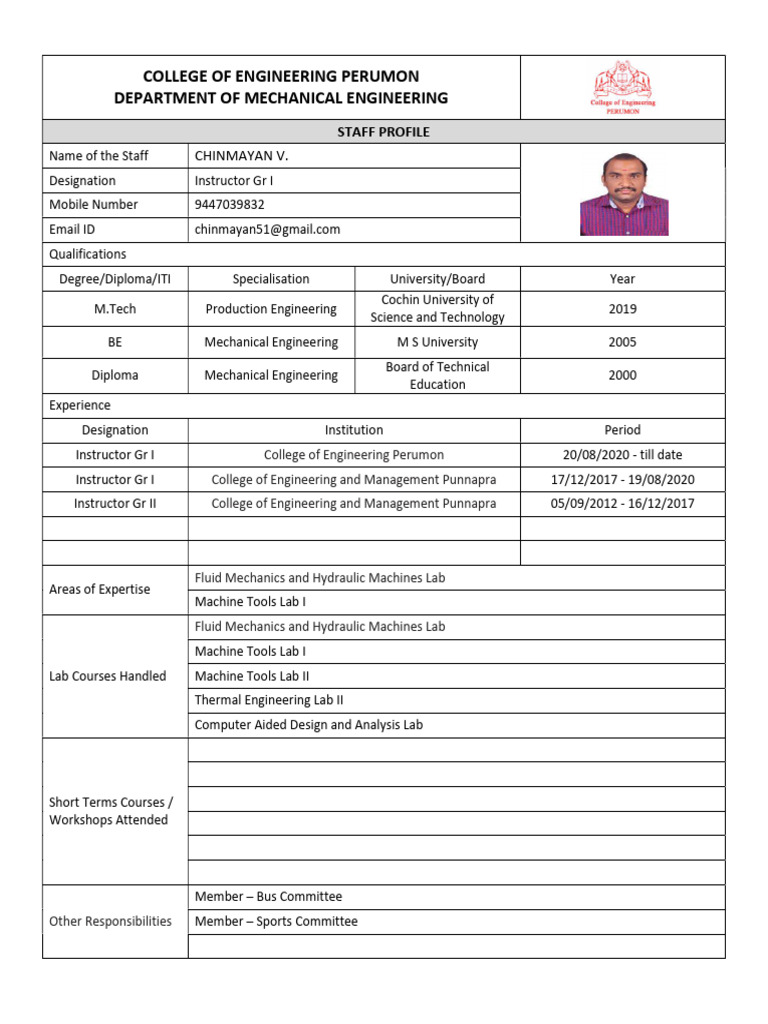 Staff Profile: Chinmayan V. | PDF