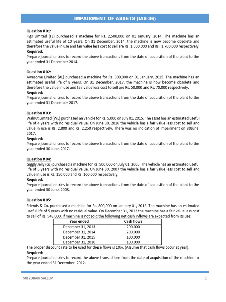 Impairment of Assets Journal Entries Guide | PDF | Balance Sheet | Business