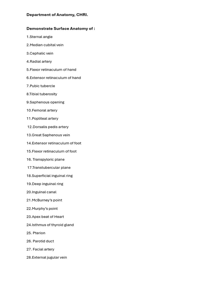 Surface Anatomy | PDF