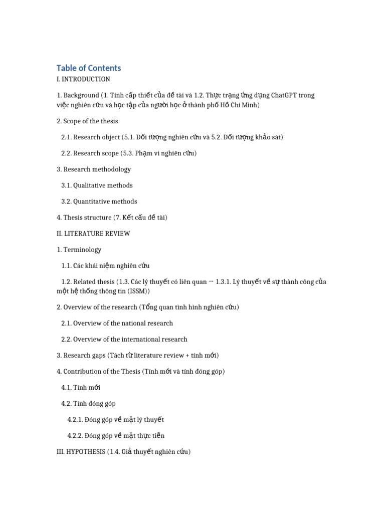 Thesis Table of Contents | PDF