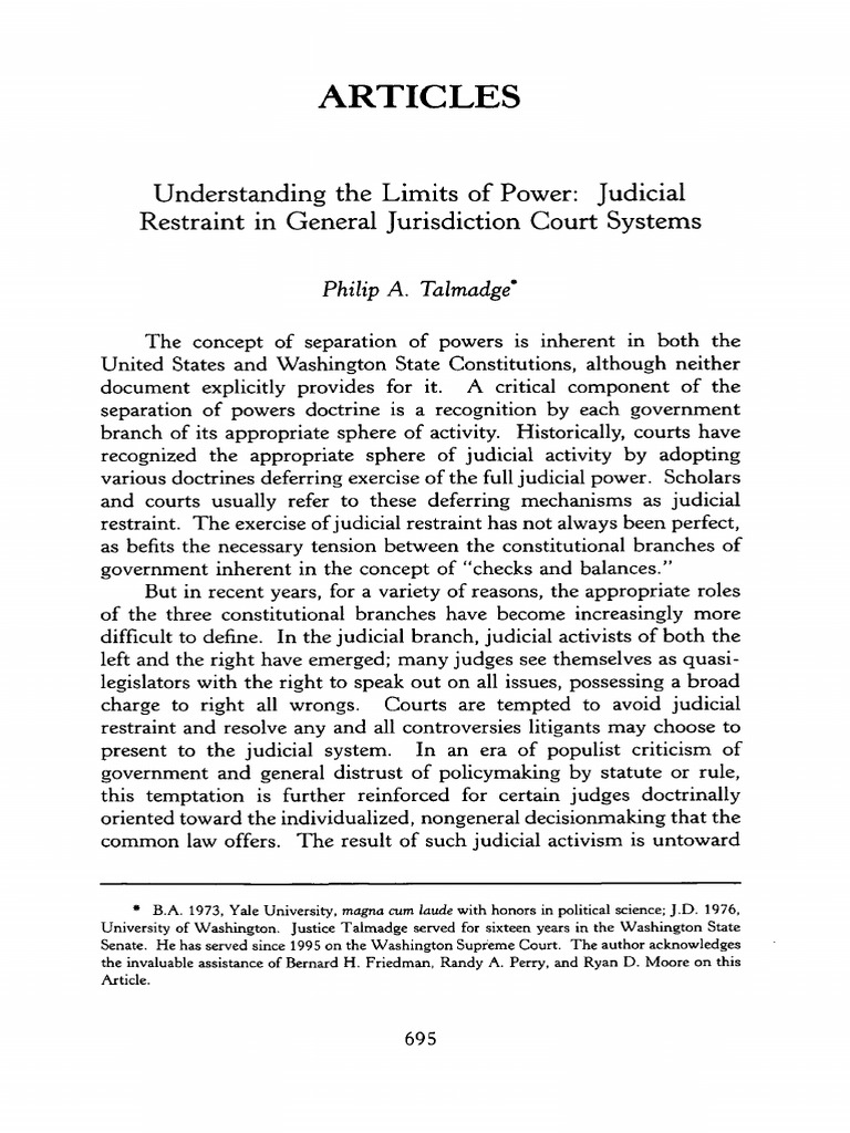 Understanding The Limits of Power - Judicial Restraint in General ...
