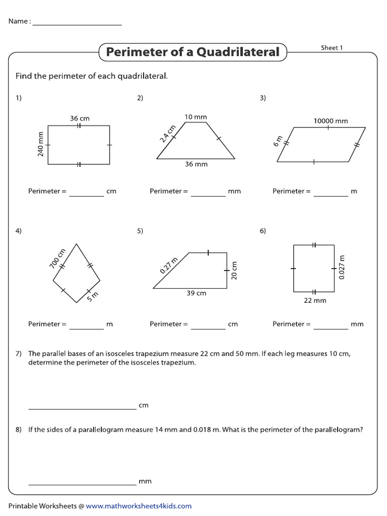 Worksheets 5th Grade Shapes Metric Quadrilateral Unit Conversion All Key | PDF