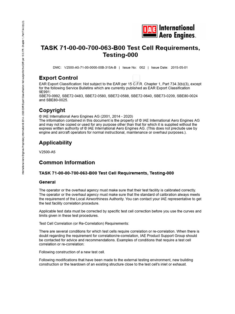 TASK 71-00-00-700-063-B00 Test Cell Requirements, Testing-000 | PDF ...