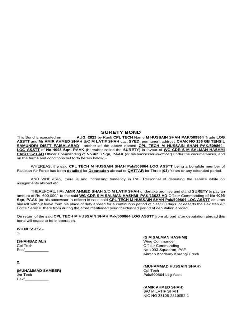 Surety Bond | PDF | Government Of Pakistan | Pakistan