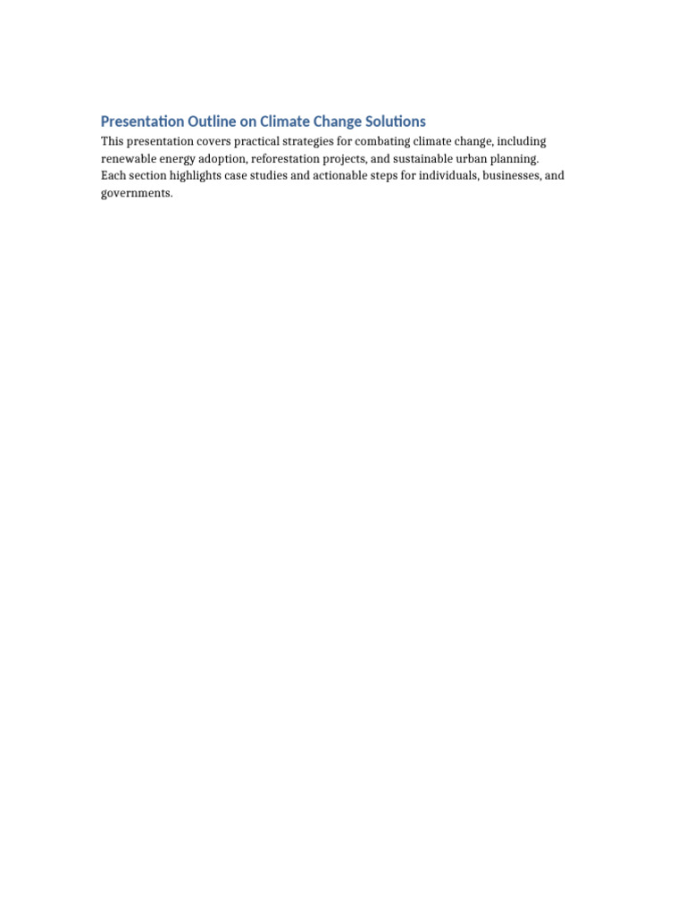 Presentation Outline On Climate Change Solutions | PDF