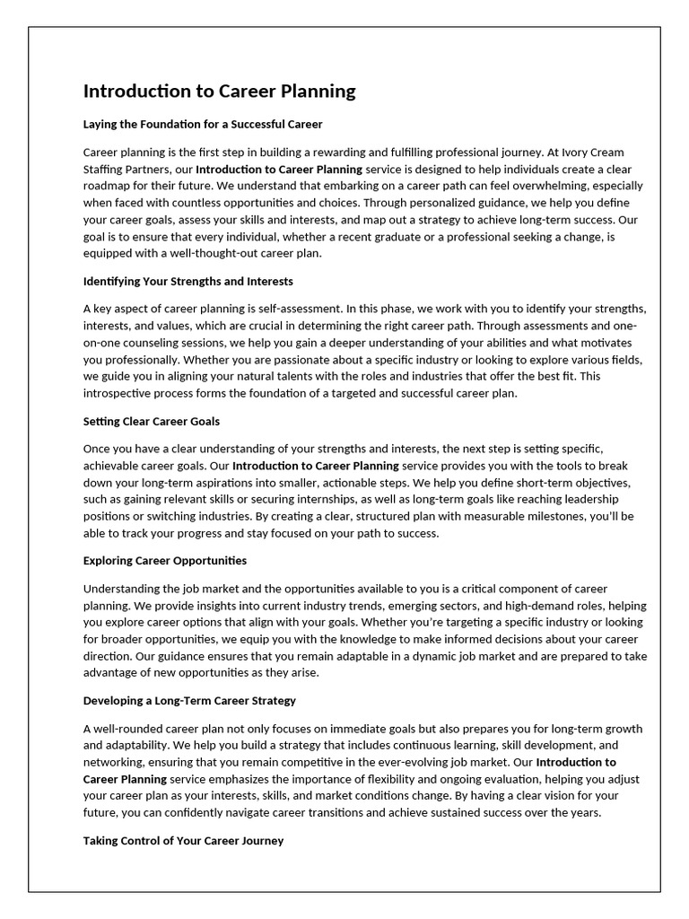 Introduction To Career Planning | PDF | Goal | Social Psychology