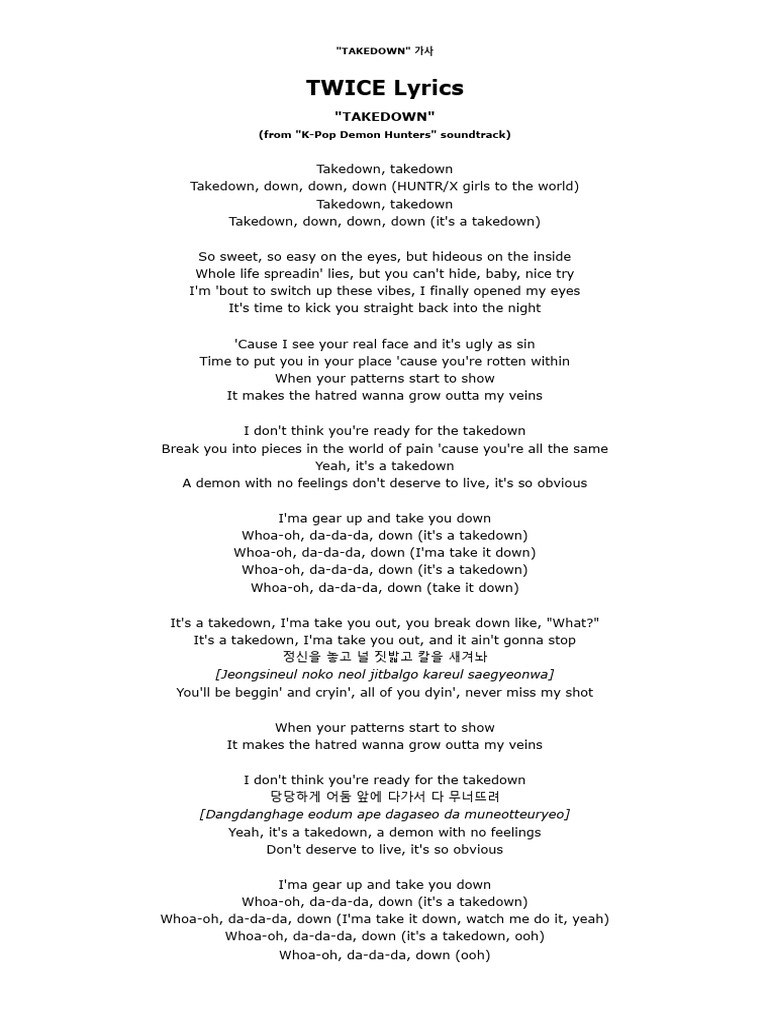 Huntrx - twice - - takedown - 가사 - Lyric | PDF