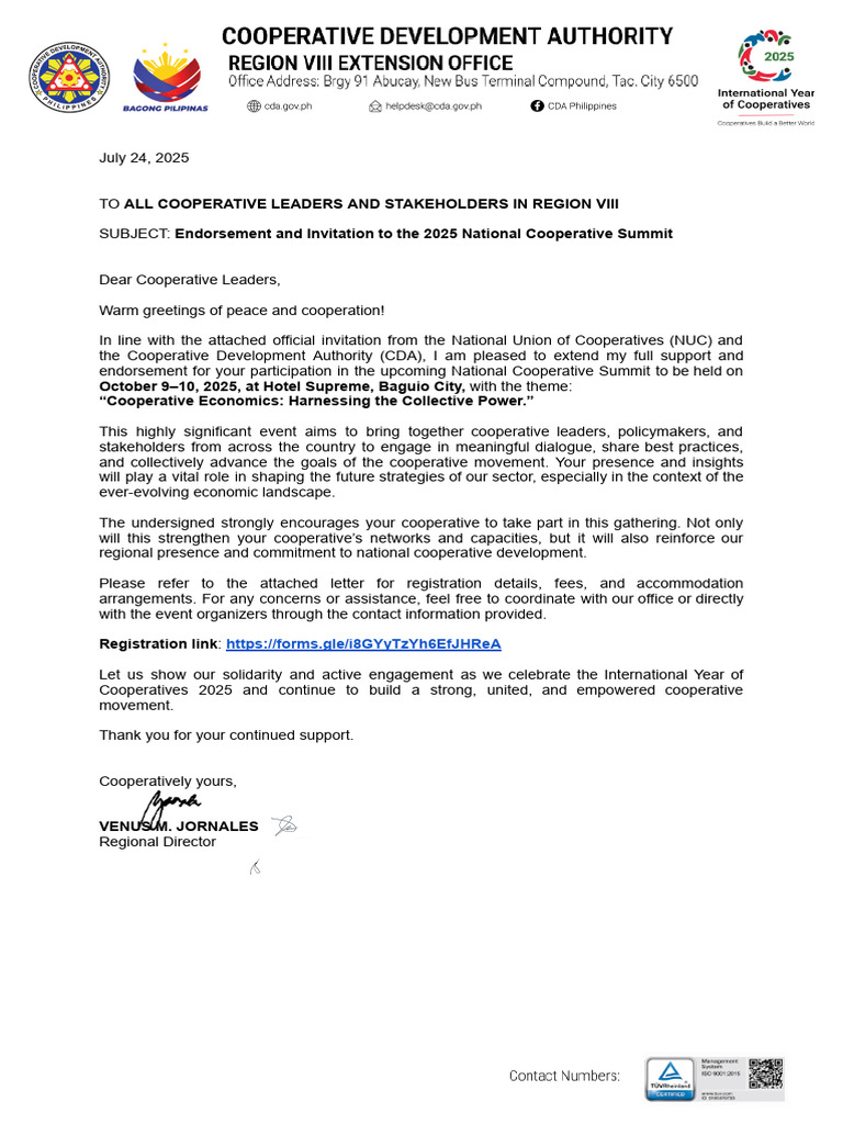 Invitation to National Cooperative Summit 2025 | PDF