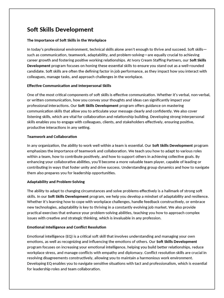 Essential Soft Skills for Career Success | PDF | Skill | Communication