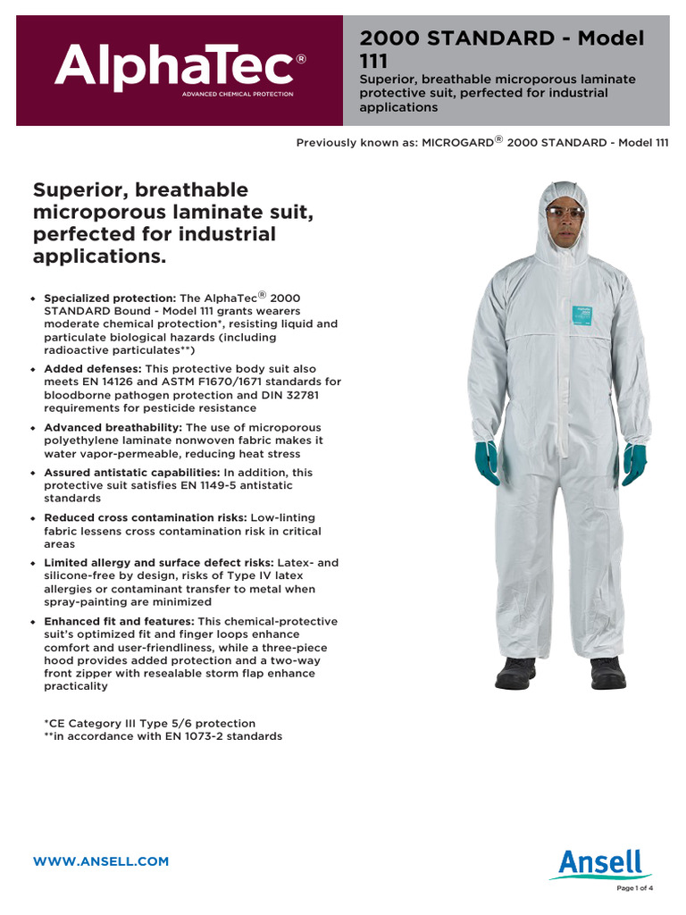 AlphaTec 2000 Standard Suit Overview | PDF