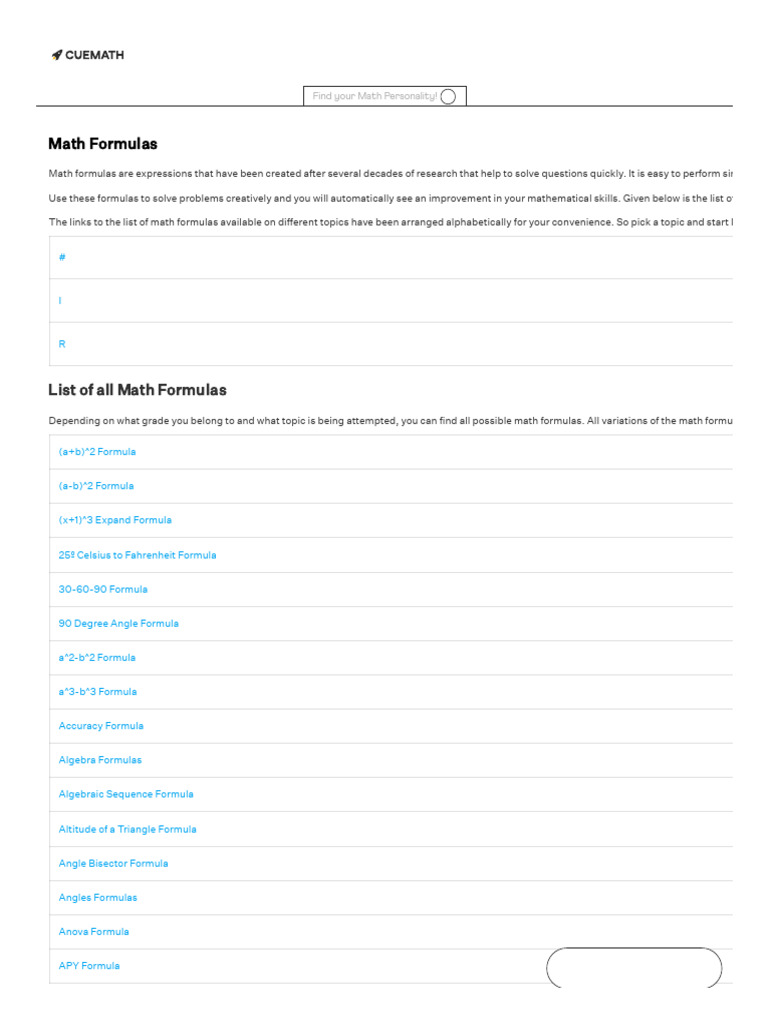 Math Formulas - Examples, Derivation _ List of Math Formulas | PDF | Mathematics | Trigonometric ...