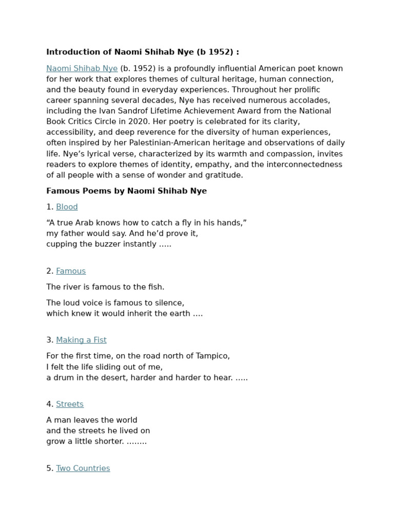 Introduction of Naomi Shihab Nye | PDF | Writing | Poetry