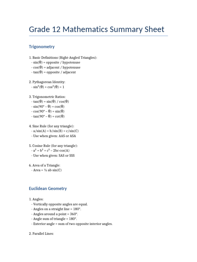 Grade 12 Trigonometry Overview | PDF