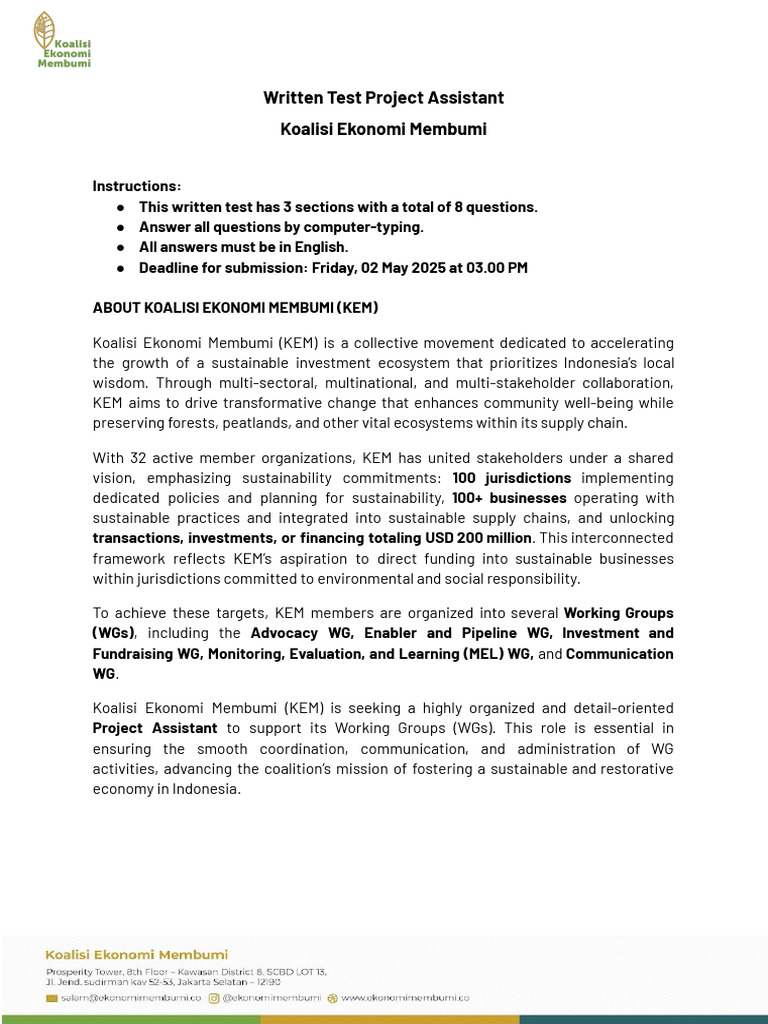Written Test - Project Assistant | PDF | Systems Ecology | Natural ...