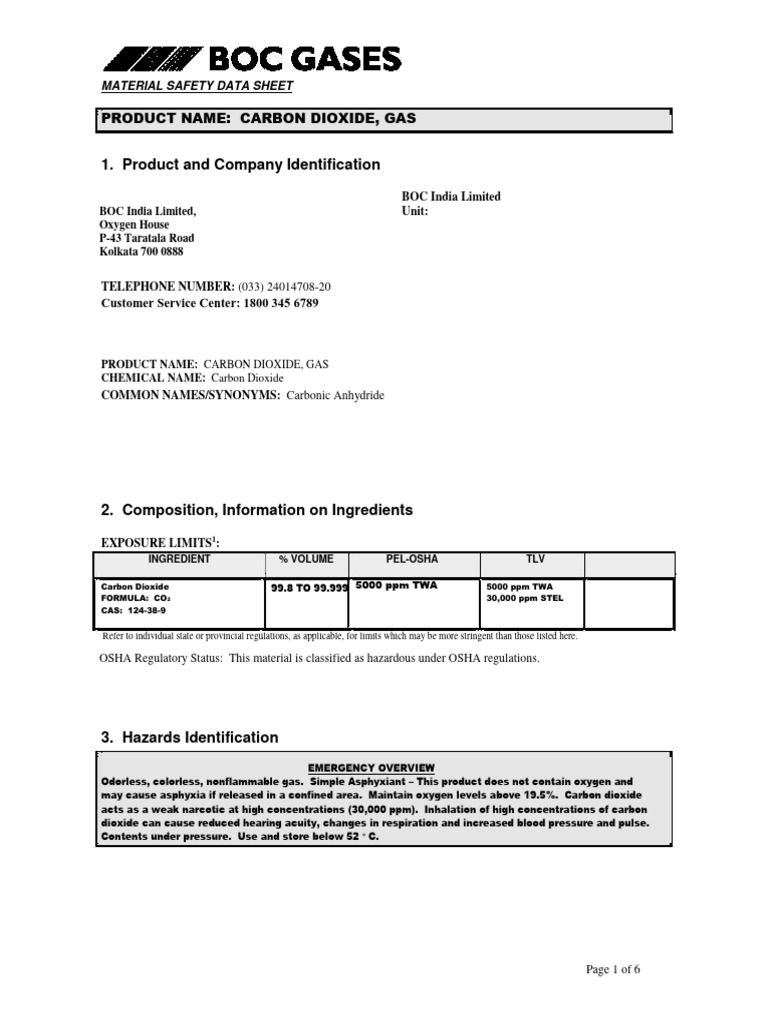 08 MSDS - Carbon Dioxide | PDF | Occupational Safety And Health | Chemistry