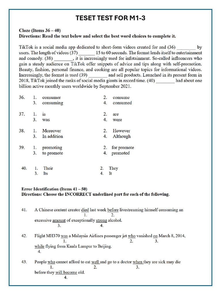 Teset Test For m1 | PDF