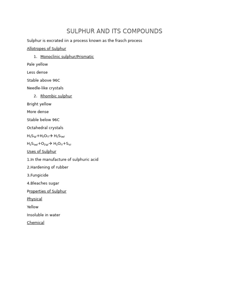 Sulphur and Its Compounds | PDF