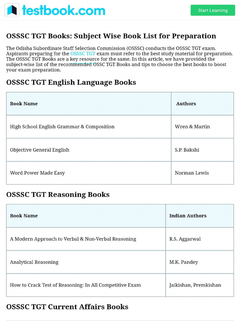 OSSSC TGT Books_ Subject Wise Book List for Preparation | PDF